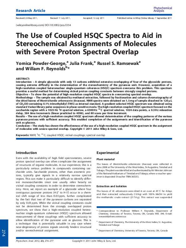 (PDF) The Use of Coupled HSQC Spectra to Aid in Stereochemical ...