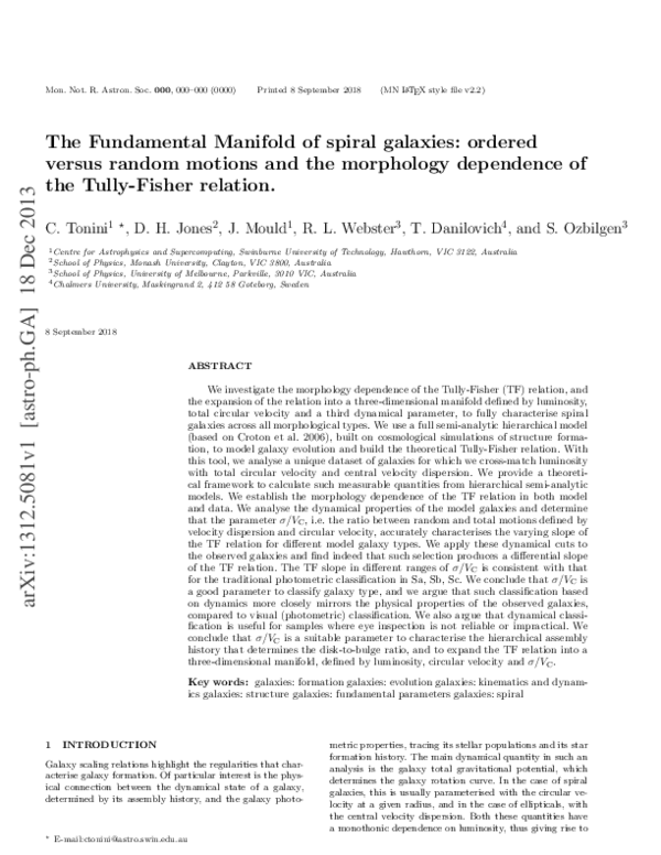 (PDF) The fundamental manifold of spiral galaxies: ordered versus ...