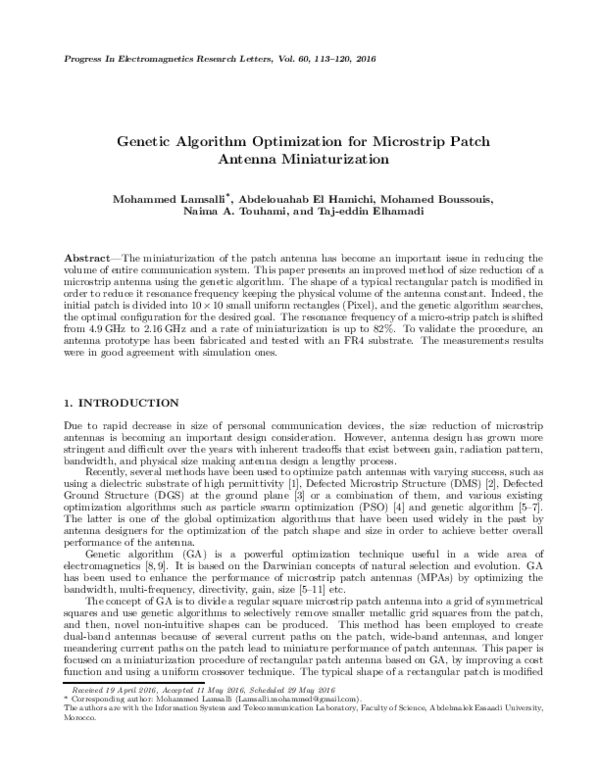Pdf Genetic Algorithm Optimization For Microstrip Patch Antenna