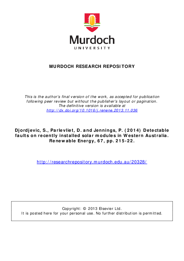 (PDF) Detectable faults on recently installed solar modules in Western ...