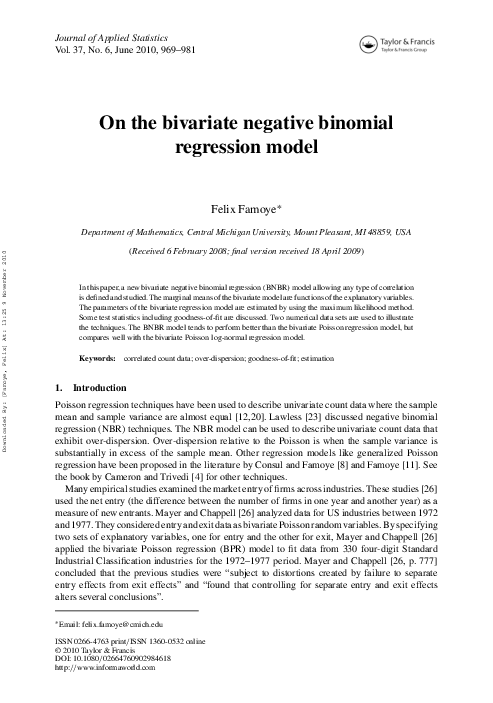 (PDF) On the bivariate negative binomial regression model