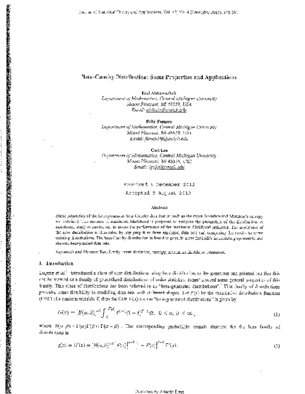(PDF) Beta-Cauchy Distribution: Some Properties and Applications
