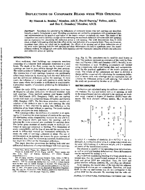 (PDF) Deflections of Composite Beams with Web Openings