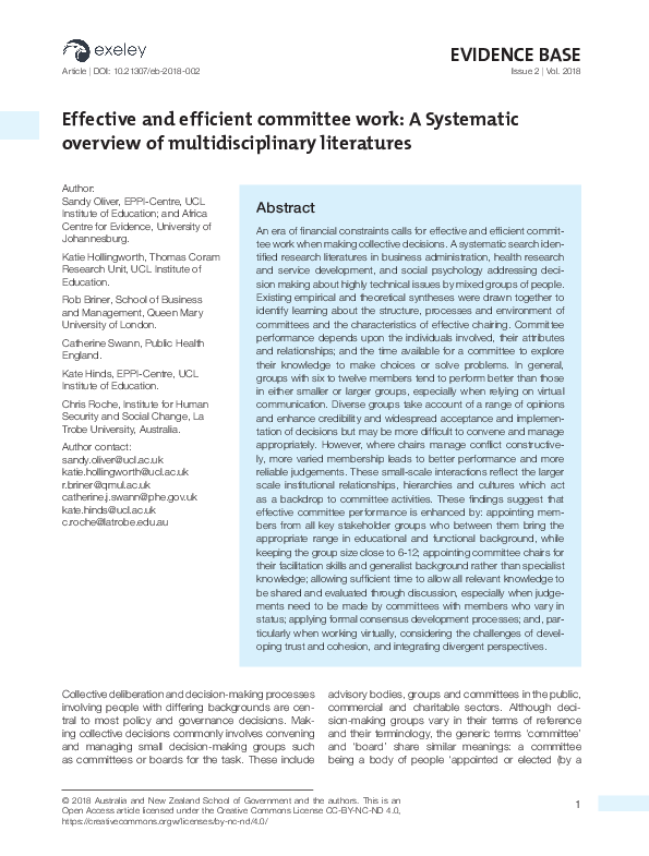 (PDF) Effective and efficient committee work: A Systematic overview of ...
