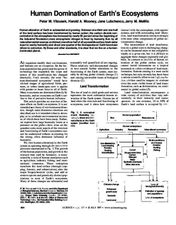 (PDF) Human Domination of Earth's Ecosystems