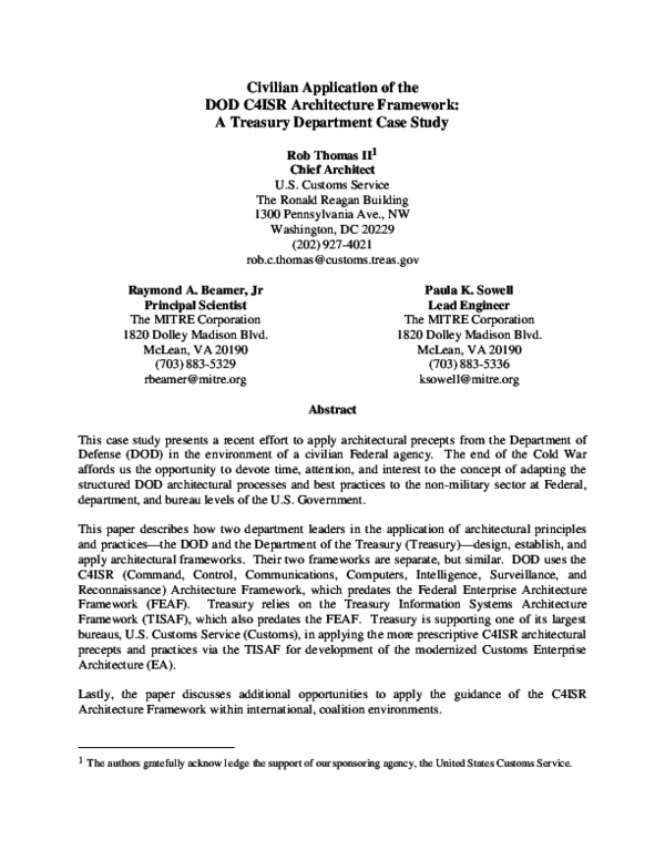 (PDF) Civilian Application of the DOD C4ISR Architecture Framework: A ...