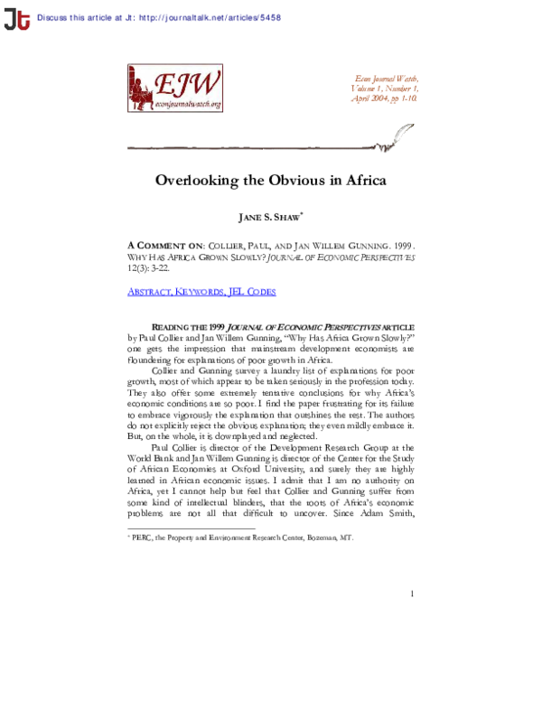 (PDF) Overlooking the Obvious in Africa
