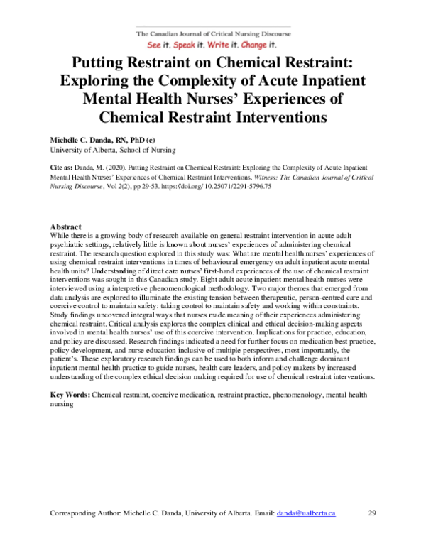 (PDF) Putting Restraint on Chemical Restraint: Exploring the Complexity ...