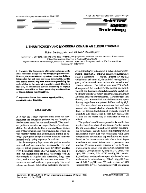 (PDF) Lithium toxicity and myxedema coma in an elderly woman | Mitchell Rashkin - Academia.edu