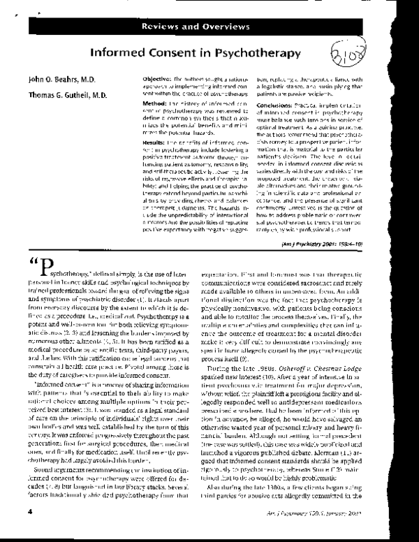 (PDF) Informed Consent in Psychotherapy