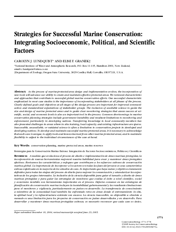 (PDF) Strategies for successful marine conservation : Integrating ...