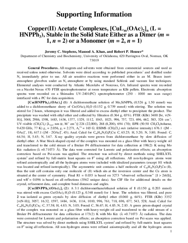 (PDF) Copper(II) Acetate Complexes, [CuL m (OAc) 2 ] n (L = HNPPh 3 ), Stable in the Solid State ...