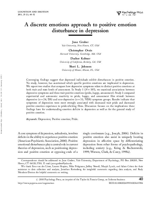 (PDF) A discrete emotions approach to positive emotion disturbance in ...