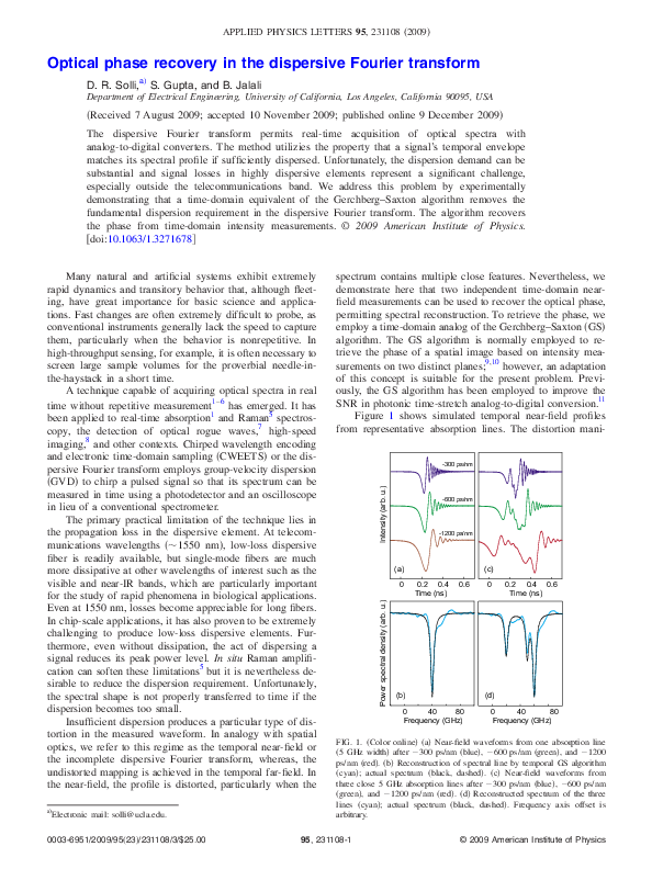 (PDF) Optical phase recovery in the dispersive Fourier transform