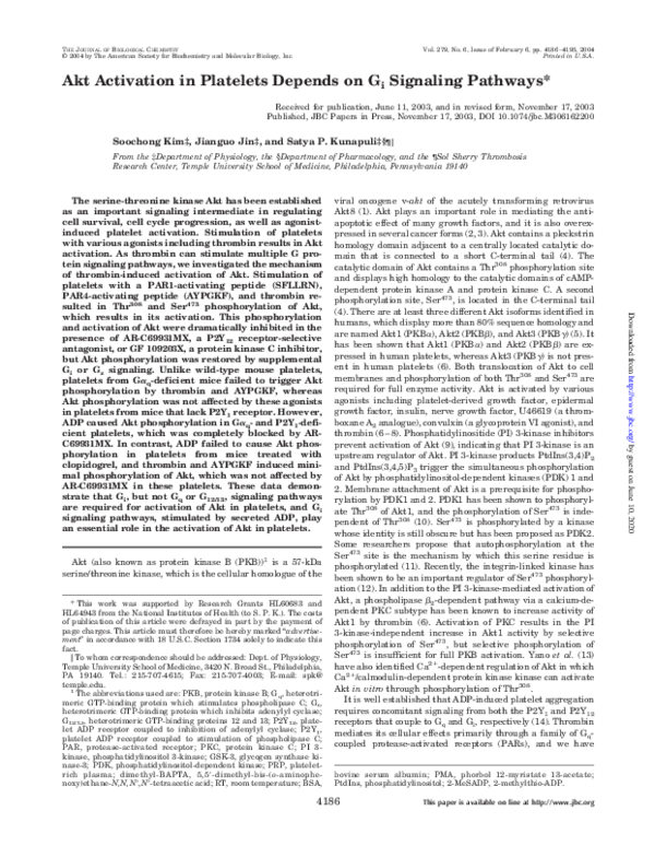 (PDF) Akt Activation in Platelets Depends on Gi Signaling Pathways