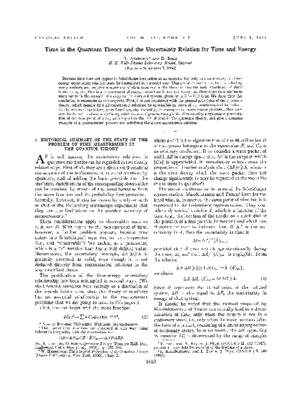 (PDF) Time in the Quantum Theory and the Uncertainty Relation for Time ...
