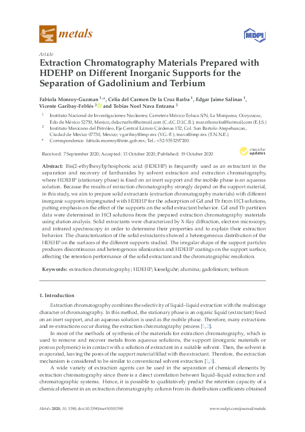 Extraction Chromatography Materials Prepared with HDEHP on Different ...