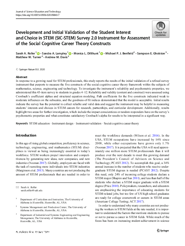 (PDF) Development and Initial Validation of the Student Interest and ...