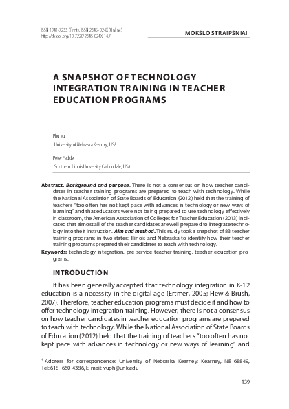 (PDF) A Snapshot of Technology Integration Training in Teacher ...