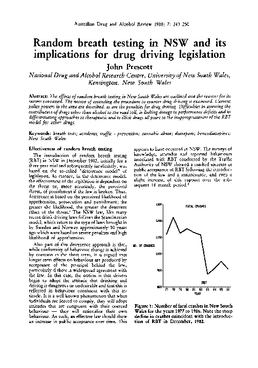 (PDF) Random breath testing in NSW and its implications for drug ...