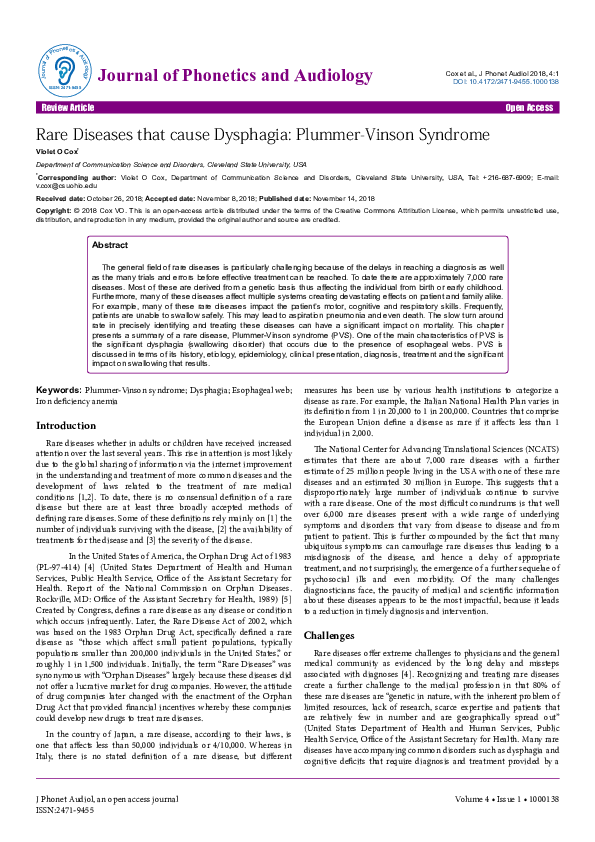 (PDF) Rare Diseases that cause Dysphagia: Plummer-Vinson Syndrome