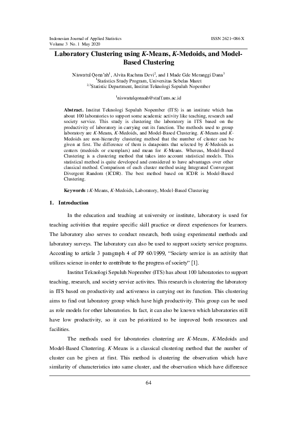(PDF) Laboratory Clustering using K-Means, K-Medoids, and Model-Based ...