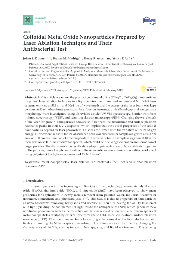 (PDF) Colloidal Metal Oxide Nanoparticles Prepared by Laser Ablation ...