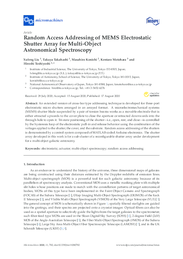 (PDF) Random Access Addressing of MEMS Electrostatic Shutter Array for Multi-Object Astronomical ...