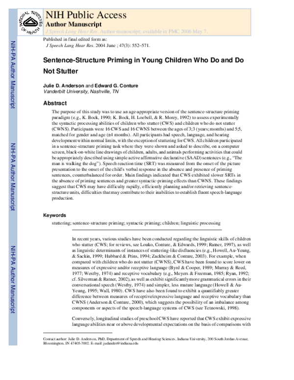 (PDF) Sentence-Structure Priming in Young Children Who Do and Do Not ...