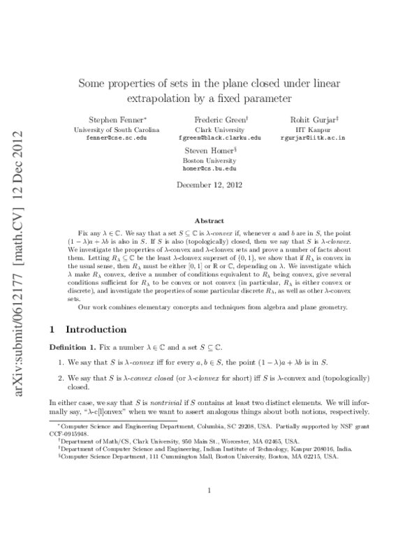 (PDF) Some properties of sets in the plane closed under linear extrapolation by a fixed parameter