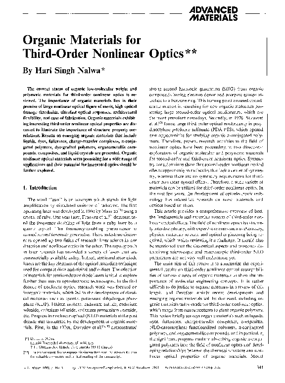 (PDF) Organic Materials for Third-Order Nonlinear Optics