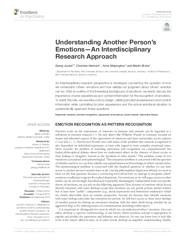 (PDF) Understanding Another Person's Emotions-An Interdisciplinary ...