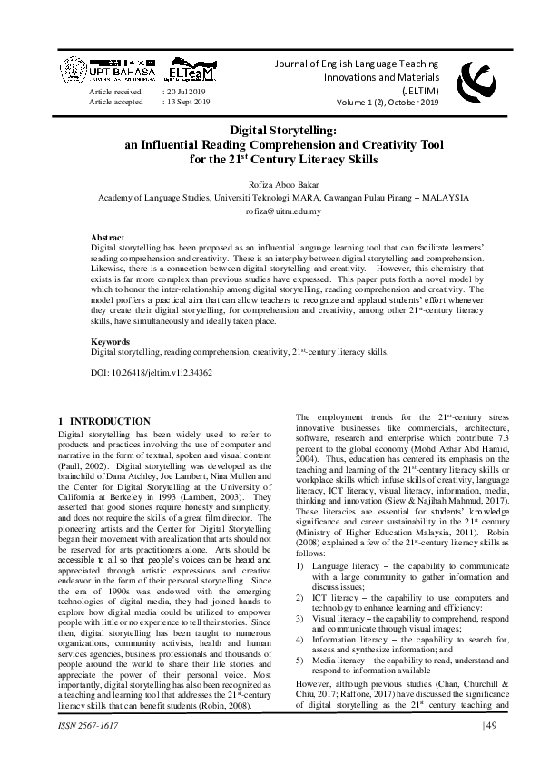 (PDF) Digital Storytelling: an Influential Reading Comprehension and ...