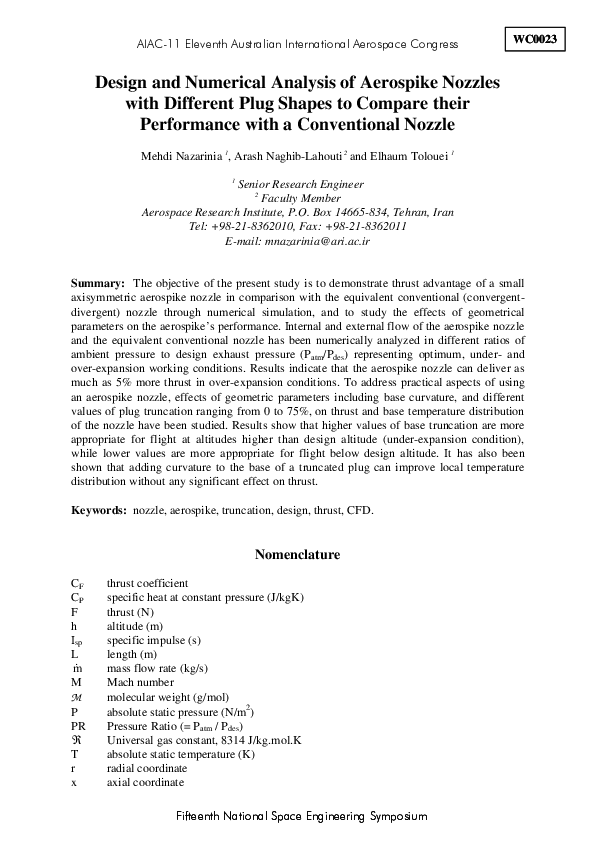 (PDF) Design and Numerical Analysis of Aerospike Nozzles with Different ...
