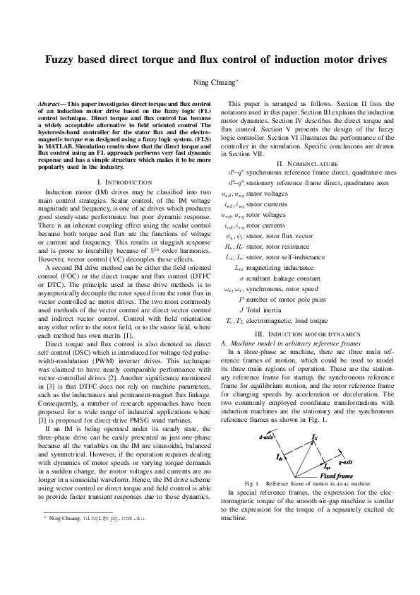 Pdf Fuzzy Based Direct Torque And Flux Control Of Induction Motor Drives