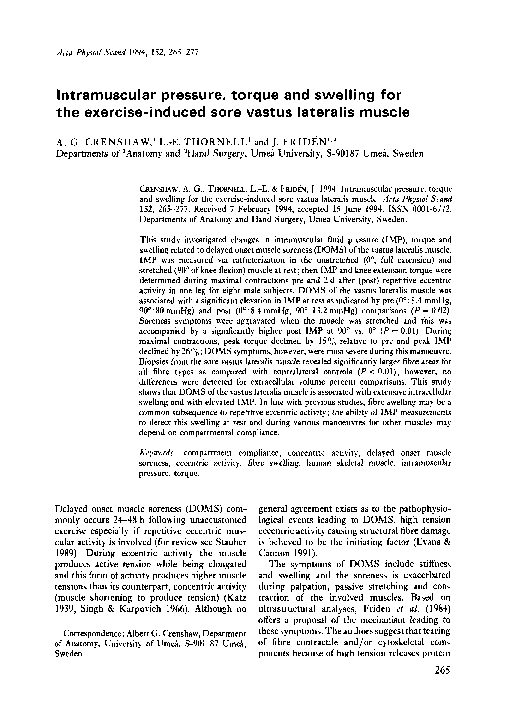 (PDF) Intramuscular pressure, torque and swelling for the exercise ...