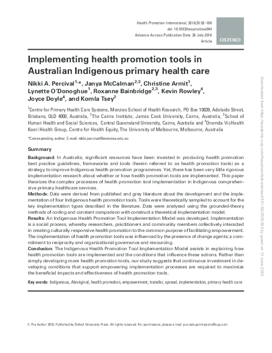 (PDF) Implementing health promotion tools in Australian Indigenous ...