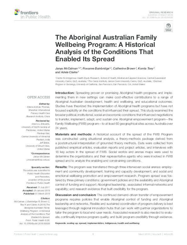 (PDF) The Aboriginal Australian Family Wellbeing Program: A Historical ...