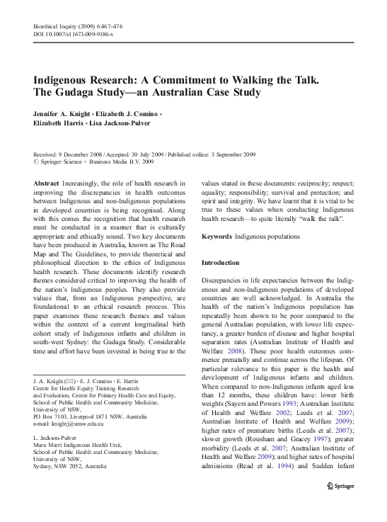 (PDF) Indigenous Research: A Commitment to Walking the Talk. The Gudaga ...