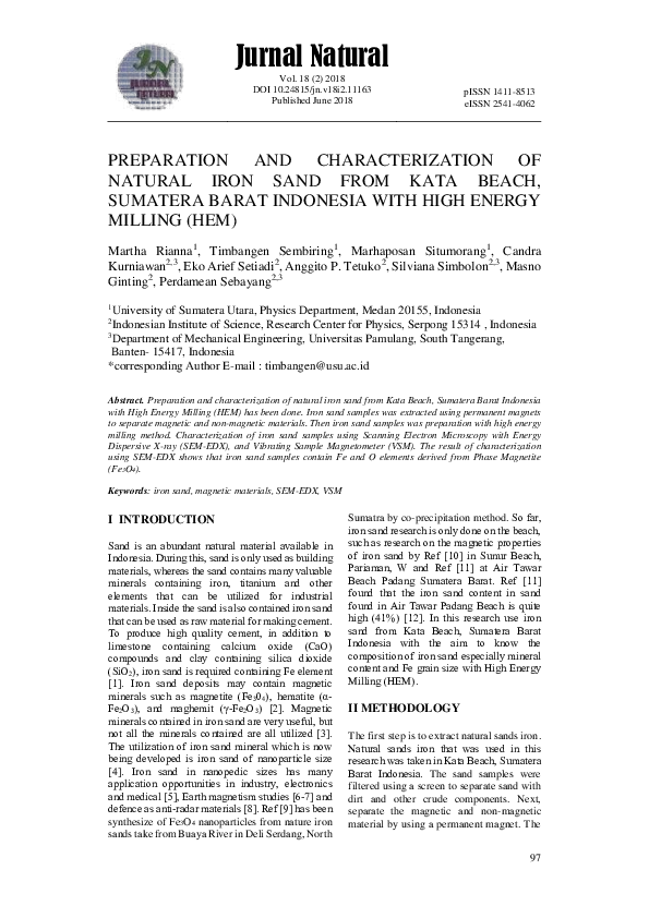 (PDF) Characterization of Natural Iron Sand from Kata Beach, West ...