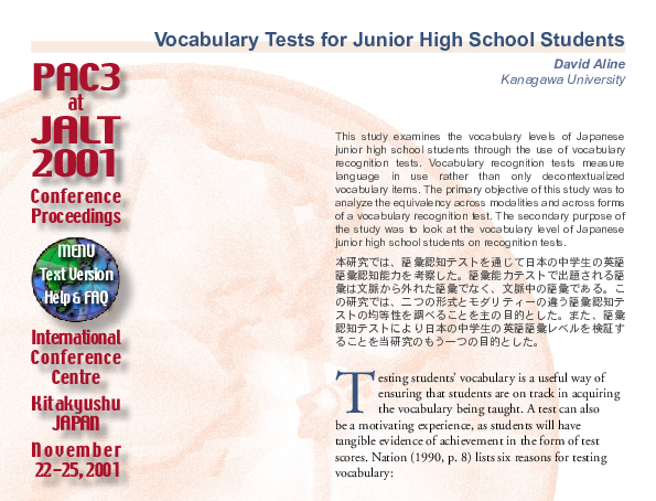 (PDF) Vocabulary Tests for Junior High School Students