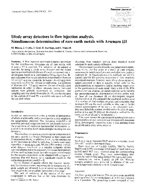 Pdf Diode Array Detectors In Flow Injection Analysis Simultaneous