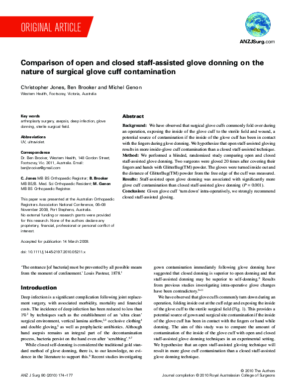 (PDF) Comparison of open and closed staff-assisted glove donning on the ...