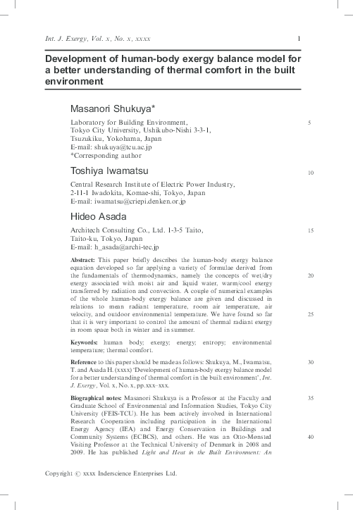 (PDF) Development of human-body exergy balance model for a better ...