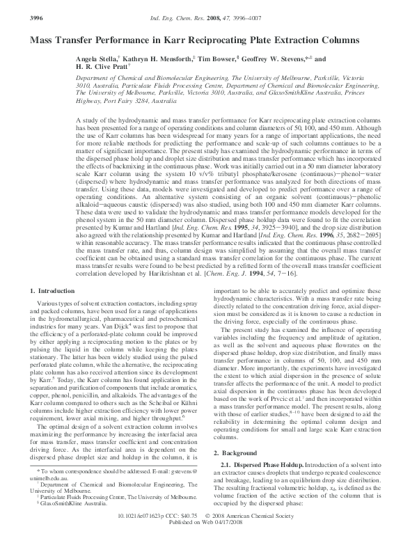 (PDF) Mass Transfer Performance in Karr Reciprocating Plate Extraction ...