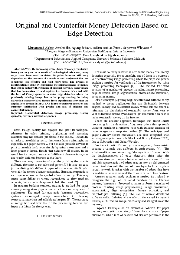 (PDF) Original and Counterfeit Money Detection Based on Edge Detection