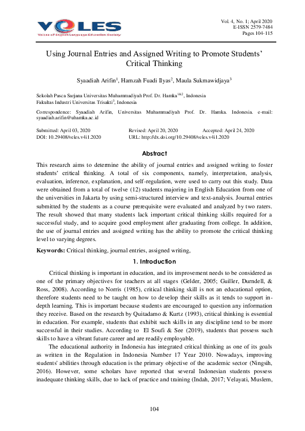(PDF) Using Journal Entries and Assigned Writing to Promote Students ...