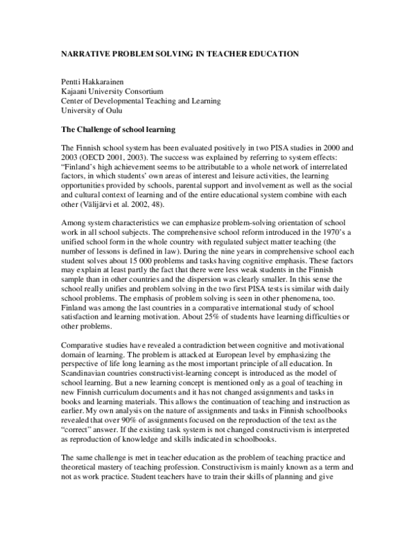 (PDF) Narrative problem solving in teacher education