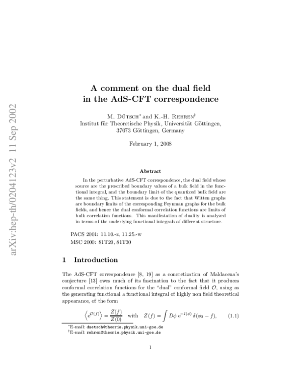 (PDF) A comment on the dual field in the AdS–CFT correspondence