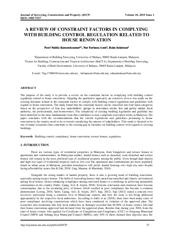 (PDF) A Review of Constraint Factors in Complying with Building Control ...